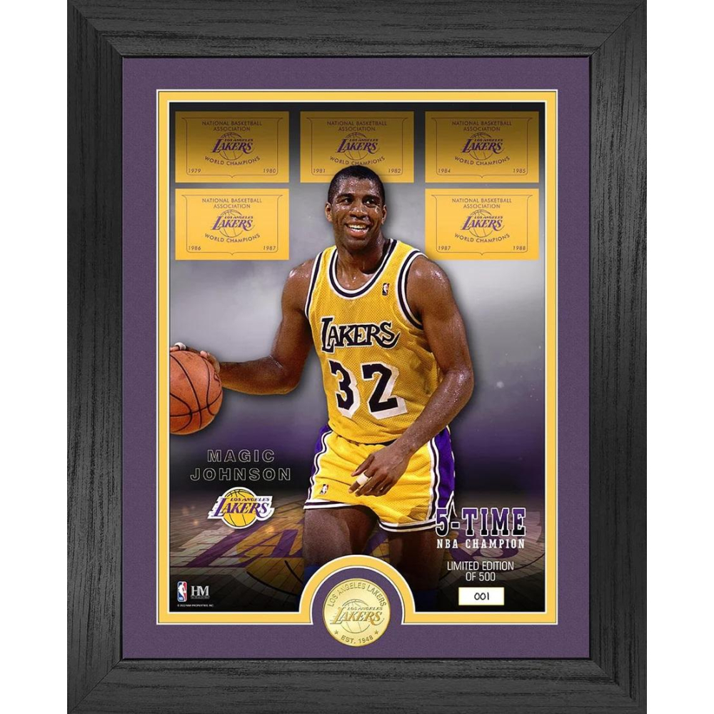 Magic Johnson "5-Time Champ" Lakers LE Custom Framed Photo Mint with ...