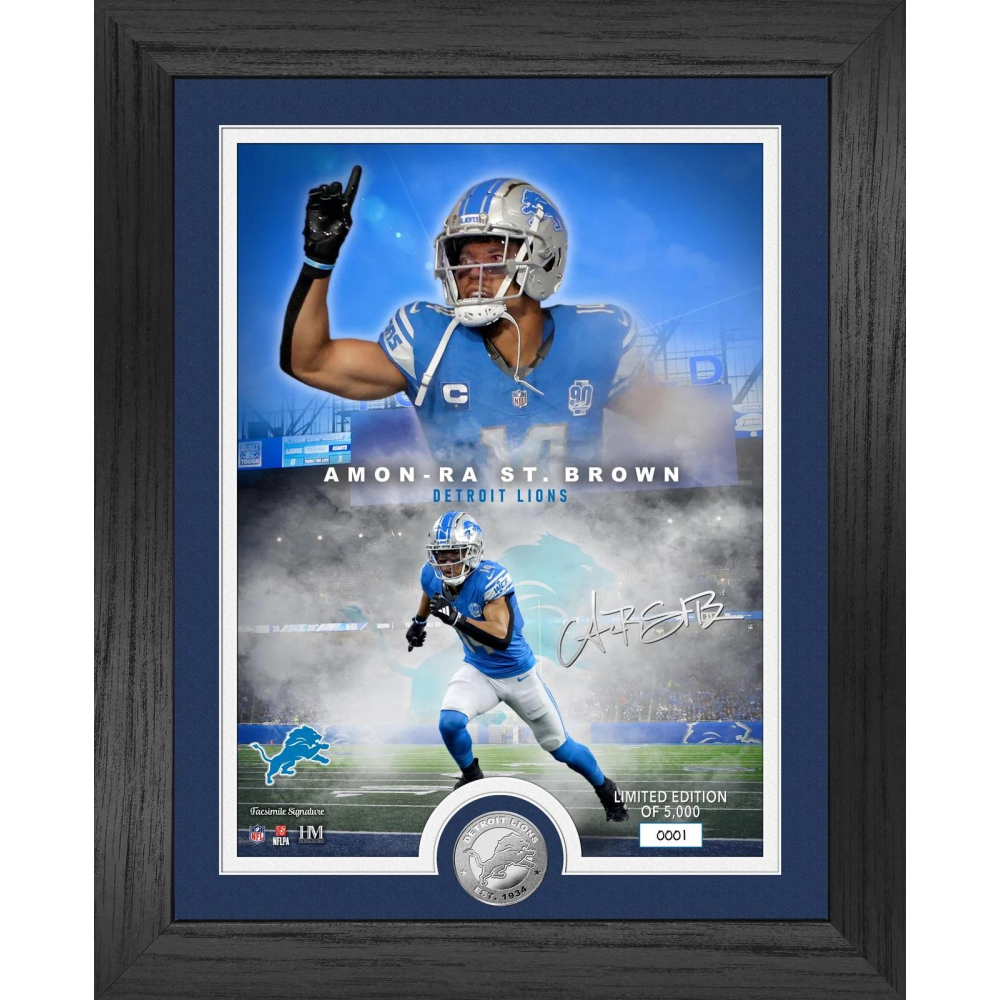 Amon-Ra St. Brown LE Lions Custom Framed Photo with Silver Plated Coin ...