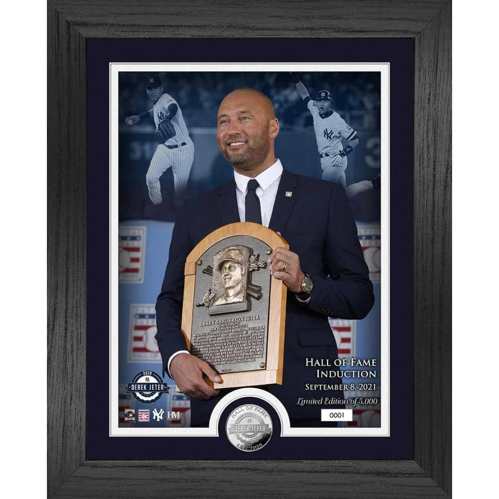 Derek Jeter Yankees "Hall of Fame Induction" LE Custom Framed Photo Mint with Silver Plated Coin ...