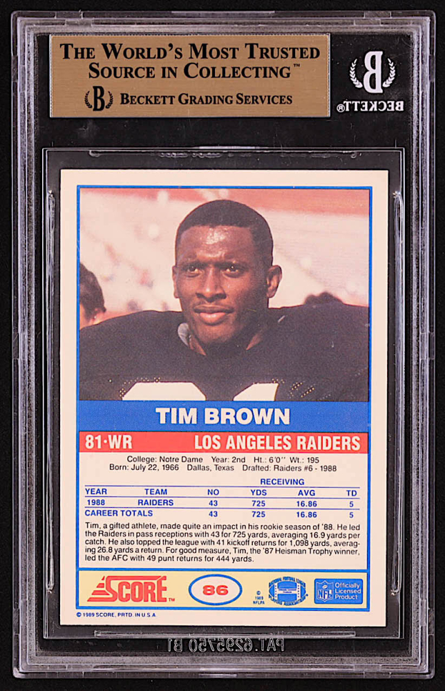 Tim Brown 1989 Score #86 RC (BGS 9.5) | Pristine Auction