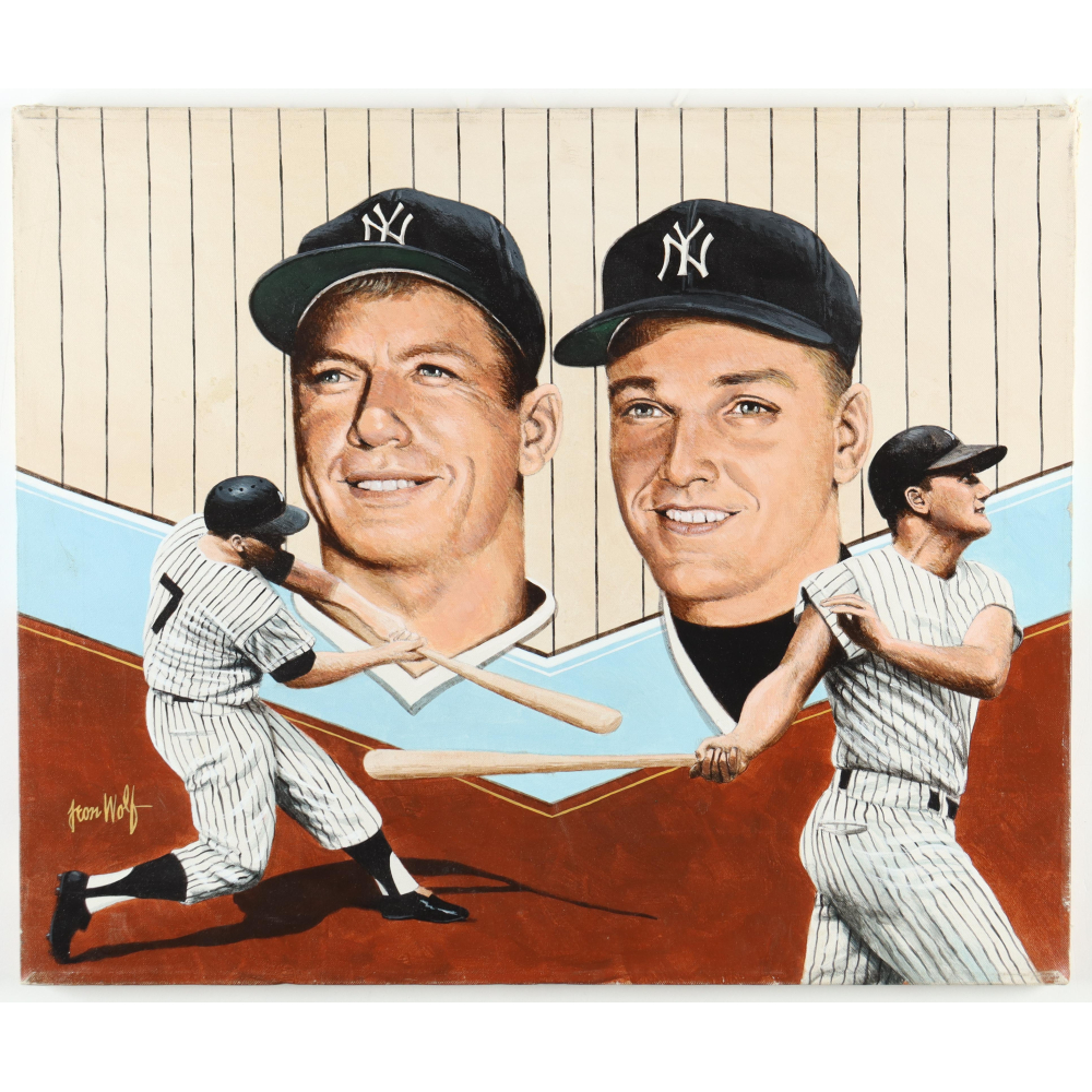 Mickey Mantle & Roger Marris Yankees 20x24 Original Painting on Canvas ...