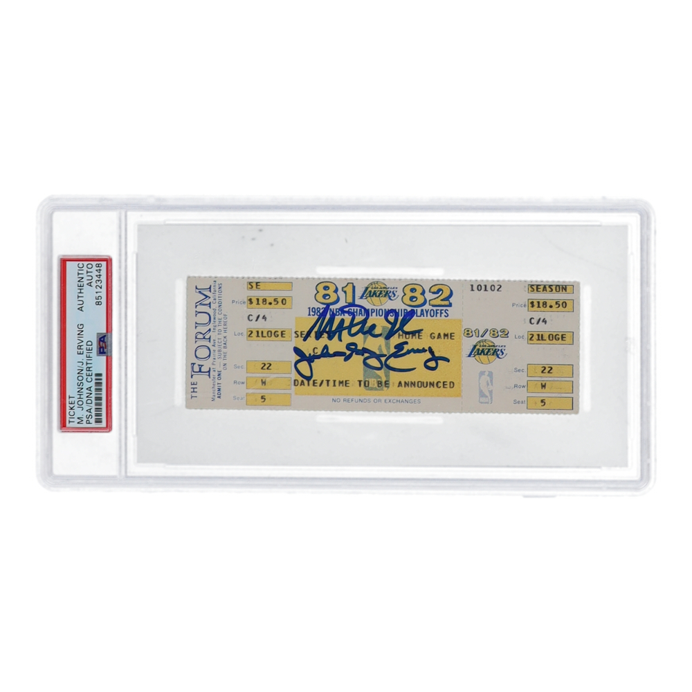 Julius "Dr. J" Erving & Magic Johnson Signed 1982 NBA Playoffs Original ...