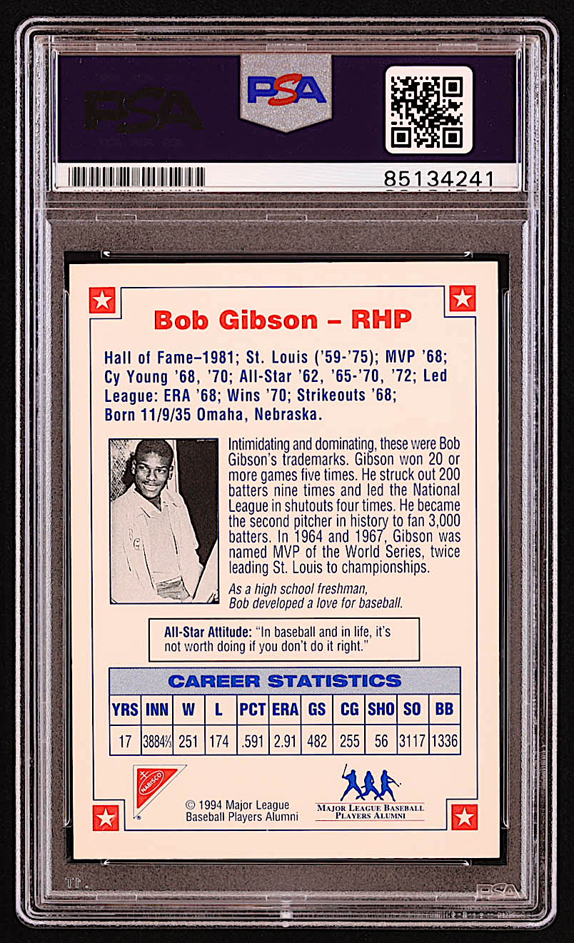 Bob Gibson Signed 1994 Nabisco All-Star Autographs #1 (PSA | Autograph ...