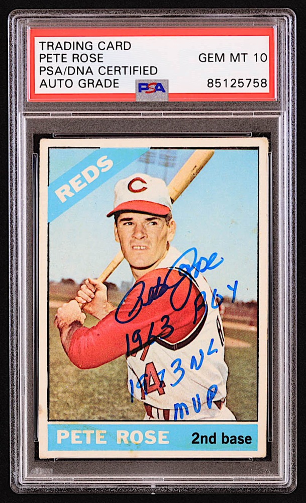 Pete Rose Signed 1966 Topps #30 DP Inscribed "1963 ROY" & "1973 NL MVP ...