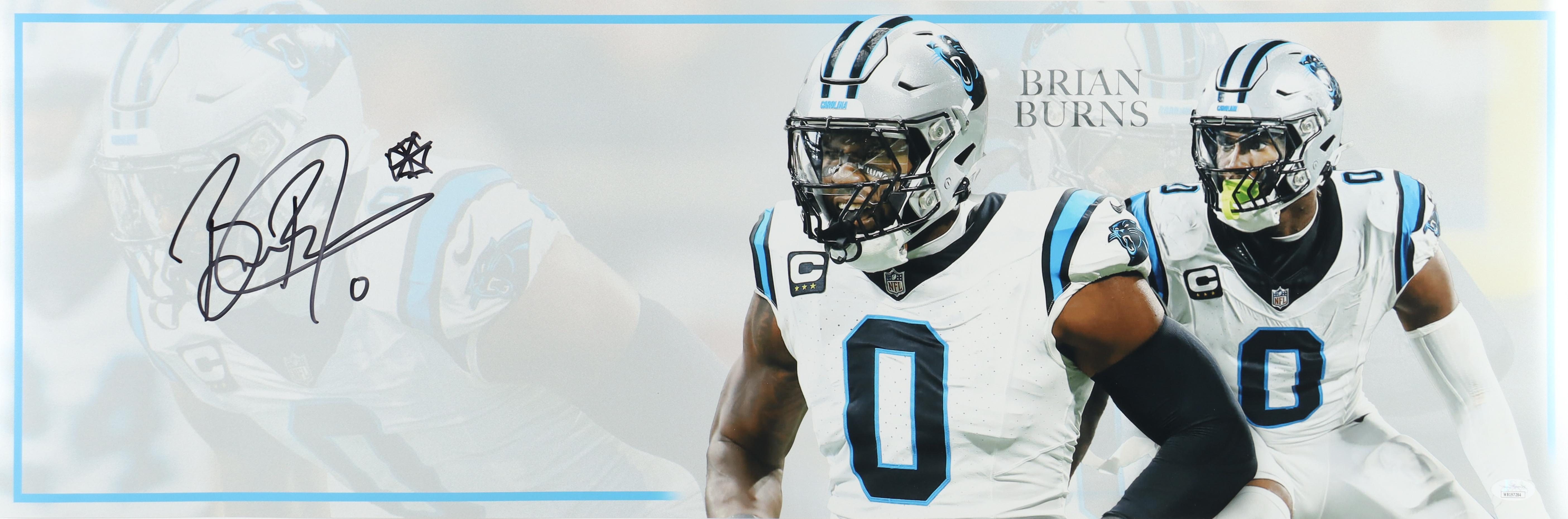 Brian Burns Signed Panthers 12x36 Panoramic Photo With Drawing (JSA ...
