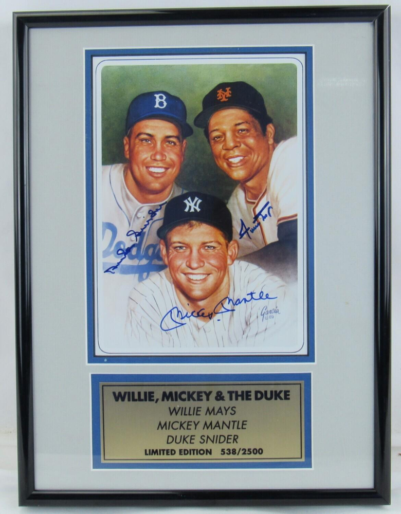 Mickey Mantle, Willie Mays & Duke Snider Signed LE Custom Framed Photo ...