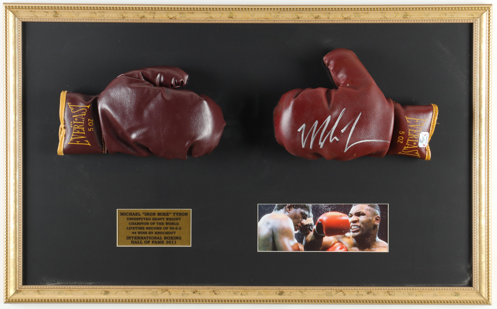 Mike Tyson Signed Custom Framed Everlast Burgundy Boxing Glove Display ...