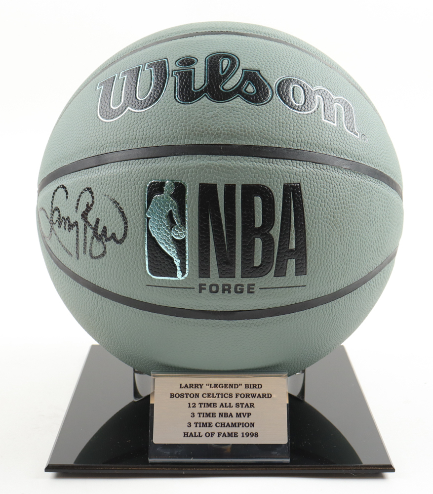 Larry Bird Signed NBA Basketball with Acrylic Stand & Nameplate (PSA ...