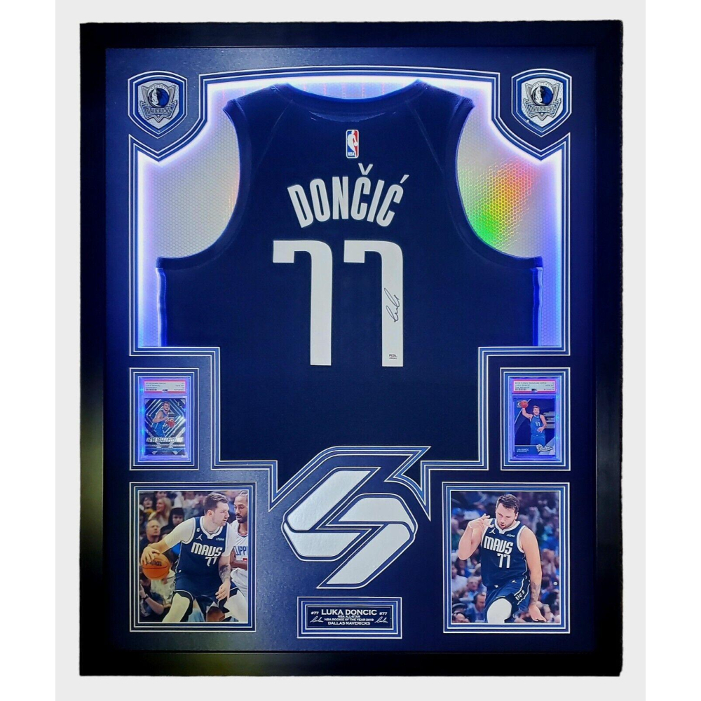 Luka Doncic Signed Mavericks Custom Framed Jersey Display with LED ...
