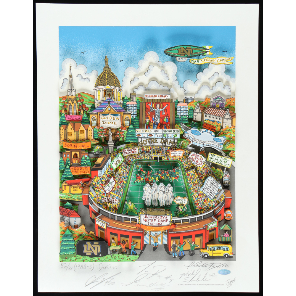 1988 Notre Dame Fighting Irish LE 15" x 19.5" Art Display Signed By (5 ...