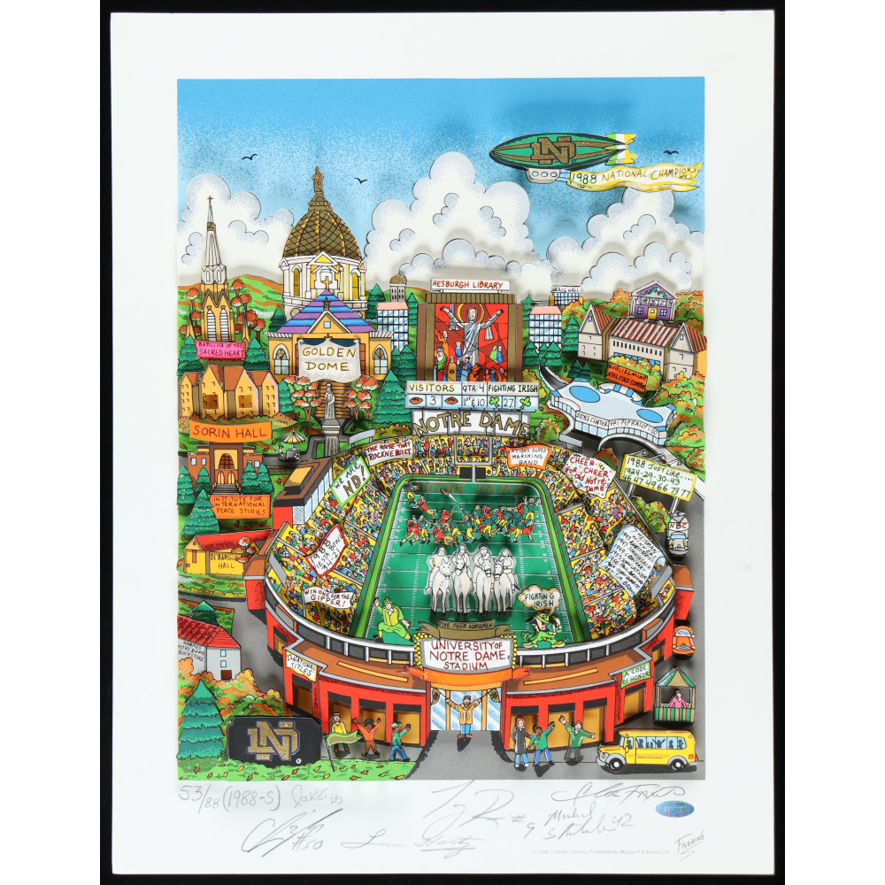 1988 Notre Dame Fighting Irish LE 15" x 19.5" Art Display Signed By (5 ...