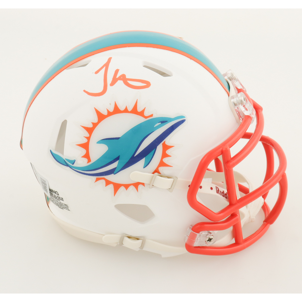 Devon Achane Signed Dolphins Flat White Alternate Speed Mini Helmet ...