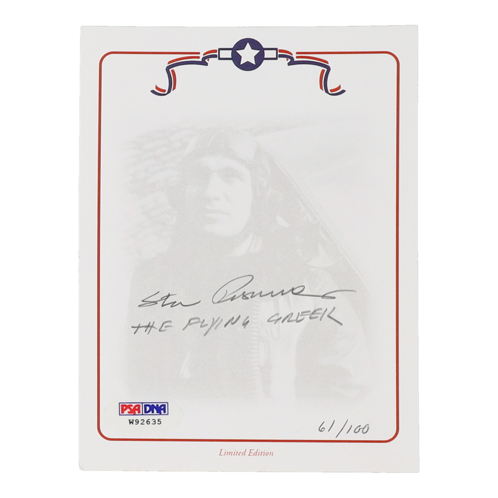Steve Pisanos Signed LE Index Card Inscribed "The Flying Greek" (PSA ...