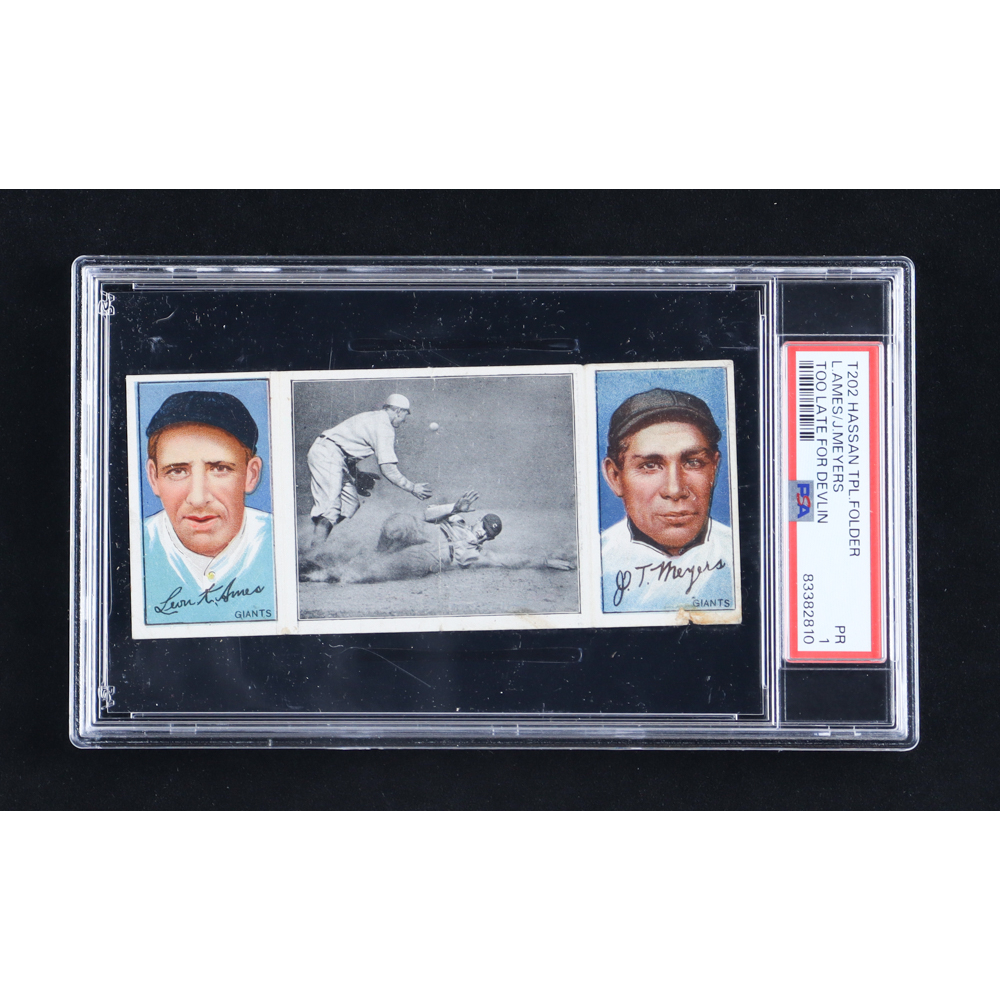 Leon Ames & Jack Meyers 1912 T202 Hassan Triple Folder (PSA 1 ...