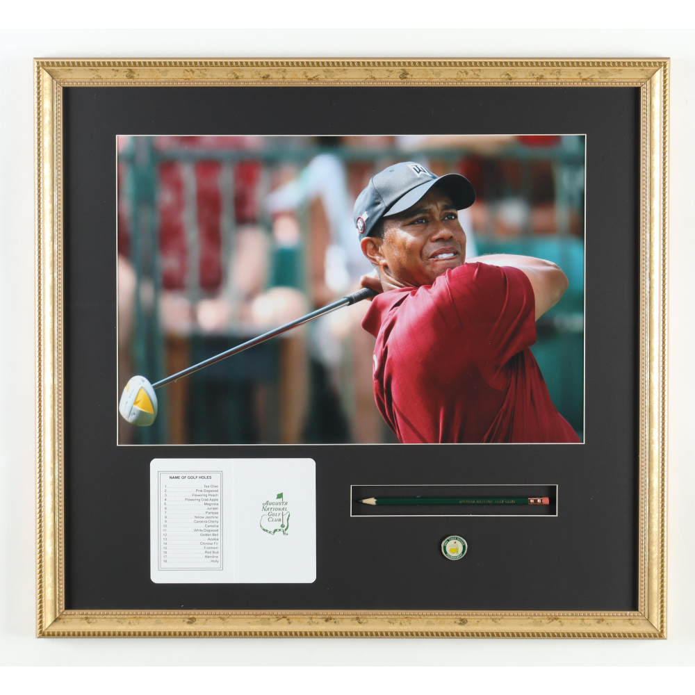 Tiger Woods Custom Framed Photo Display with 2005 Masters Champion Pin ...