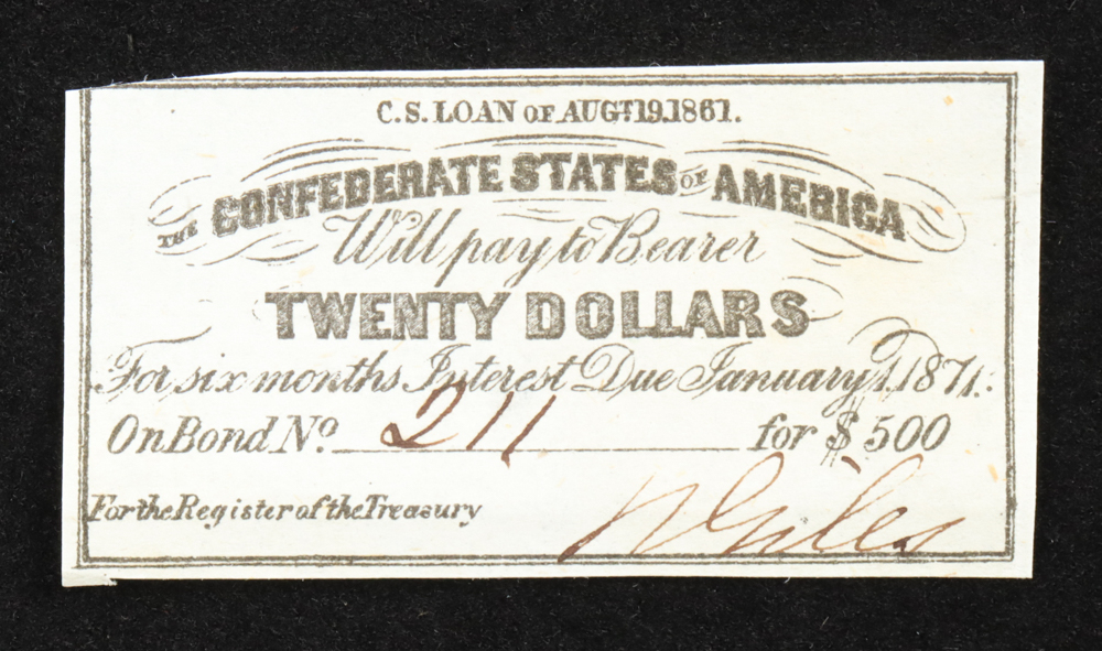 1863 $20 Twenty Dollars Confederate States of America Richmond CSA Bank ...