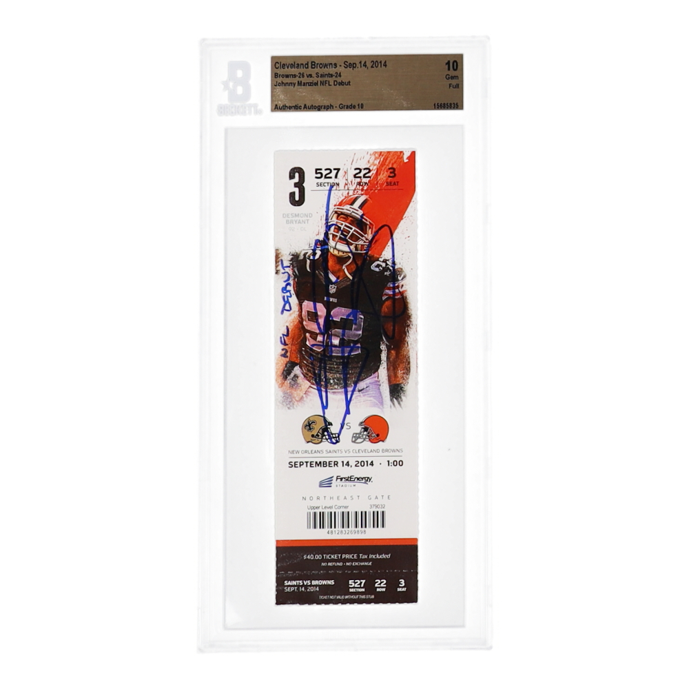 Johnny Manziel Signed 2014 Browns Football Ticket Inscribed "NFL Debut ...