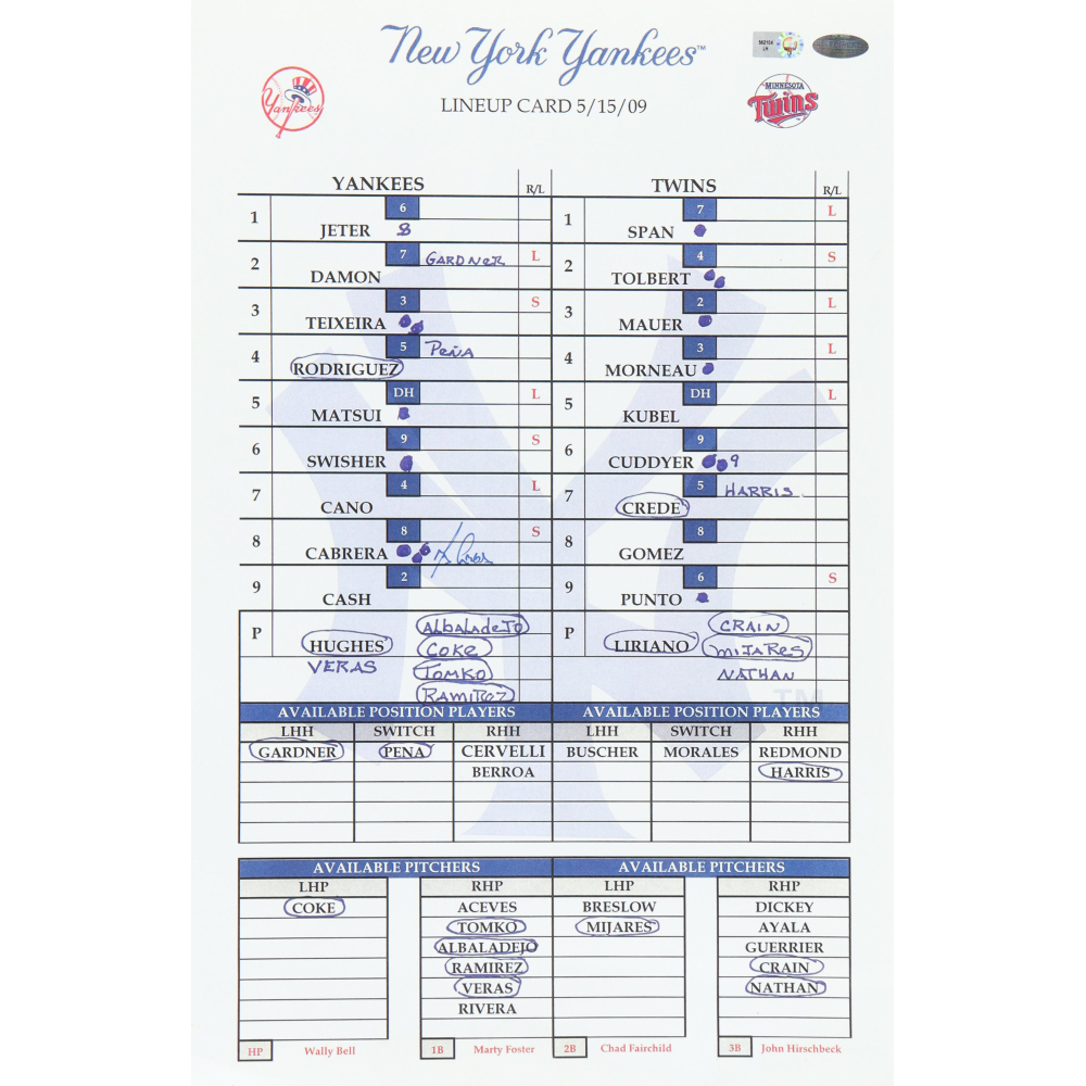 Melky Cabrera Signed Yankees 11x17 Lineup Card (Steiner & MLB ...