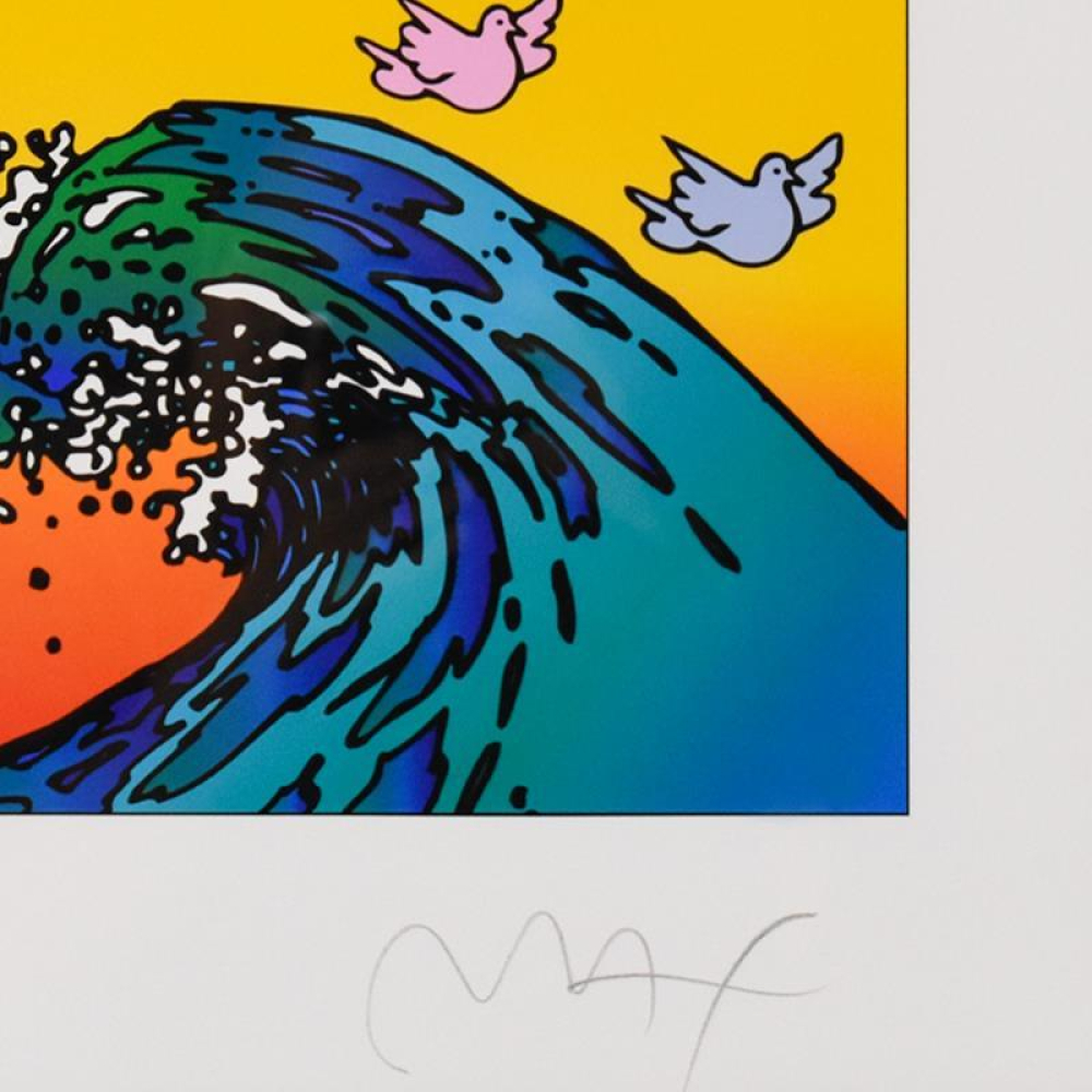 Peter Max Signed "The Great Wave with Doves" LE 25x22 Custom Framed ...