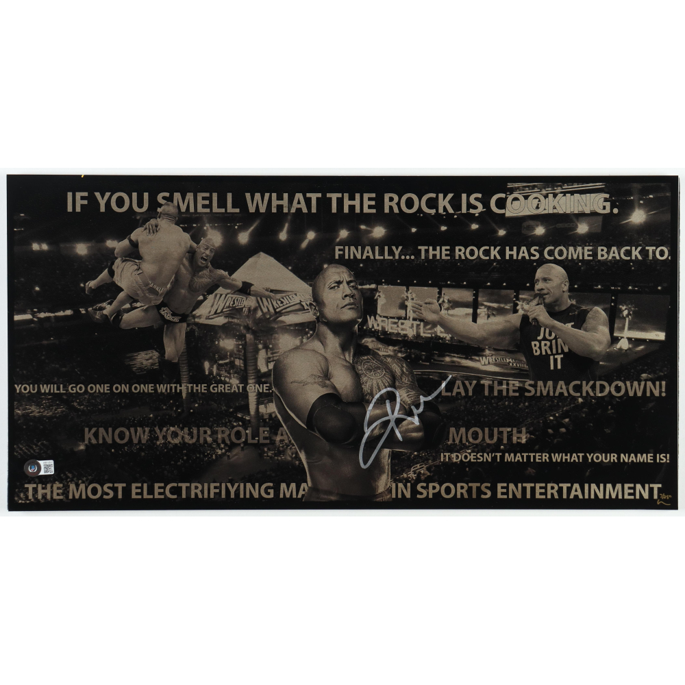 Dwayne "The Rock" Johnson Signed WWE 12x24 Metal Photo (Beckett ...
