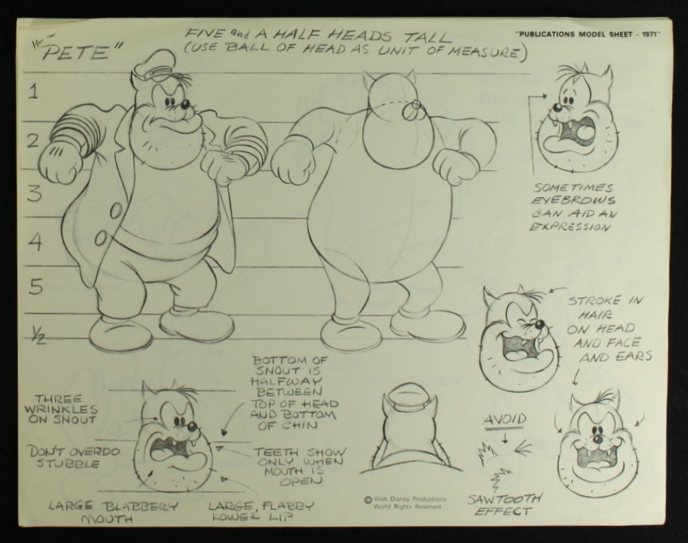 Walt Disney 1971 Animation Model Sheet: Pete & Mickey Mouse (PA LOA ...