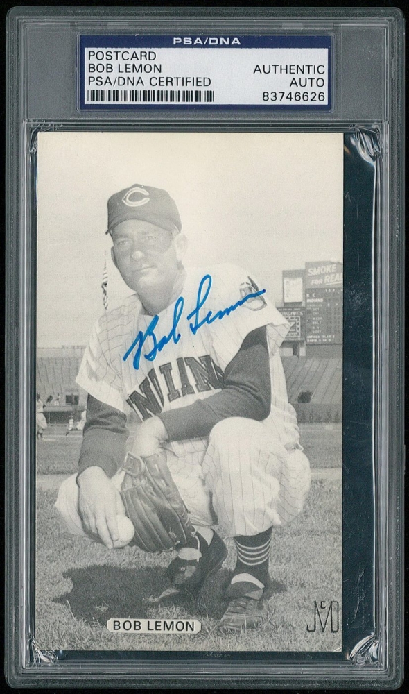 Bob Lemon Signed Indians 4x6 Postcard Photo (PSA Encapsulated ...