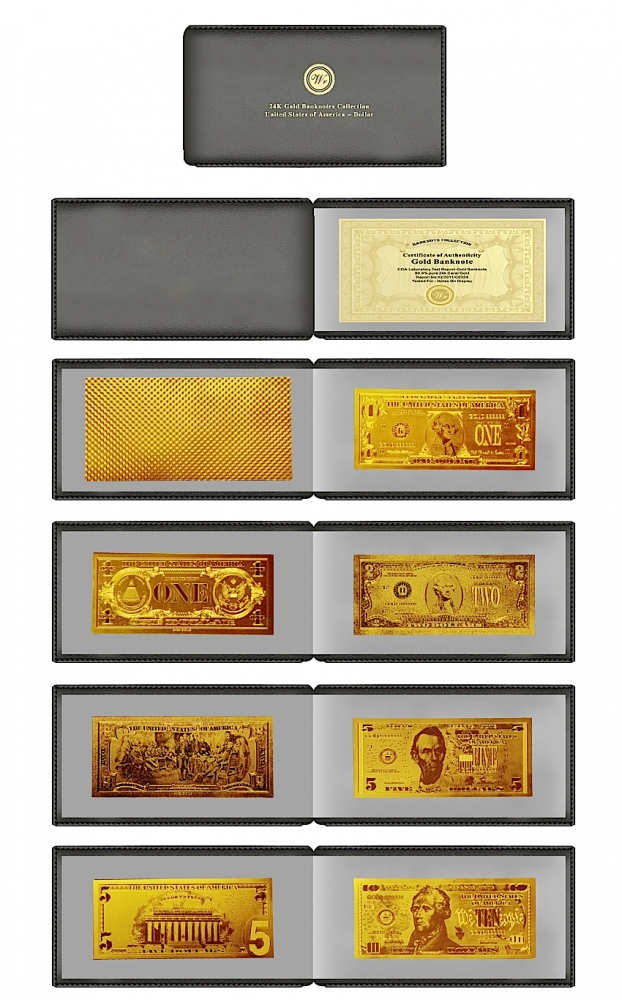 Complete Set of (14) 24K Gold Limited Edition US Banknote Bills with ...