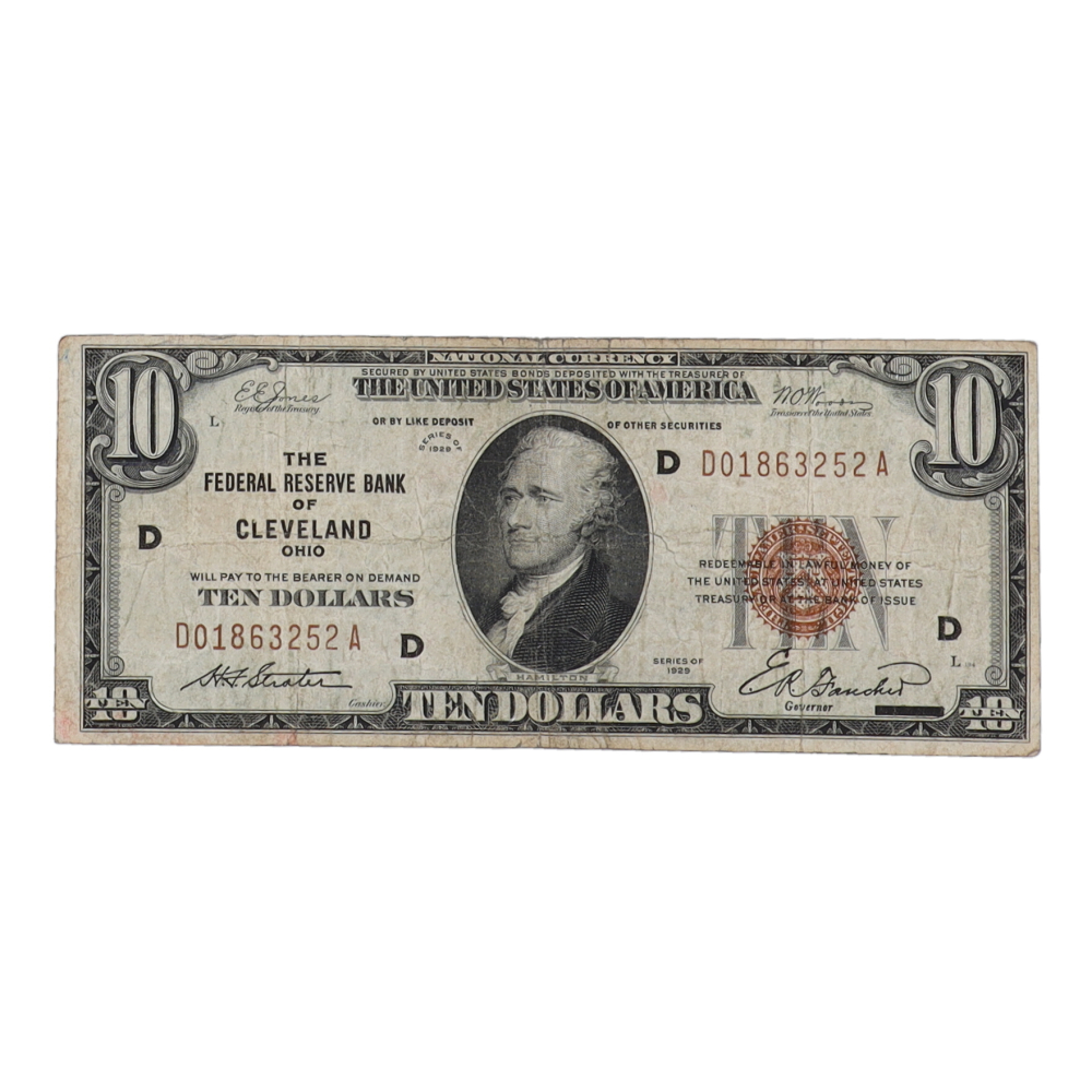 1929 $10 Ten Dollar U.S. National Currency Brown Seal Bank Note ...