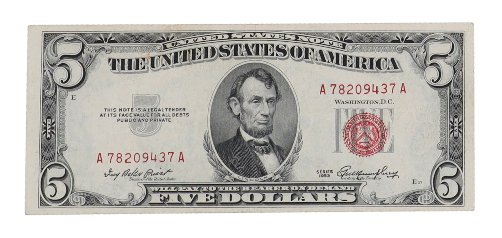 1953 U.S. $5 Legal Tender Notes - Red Seal | Pristine Auction
