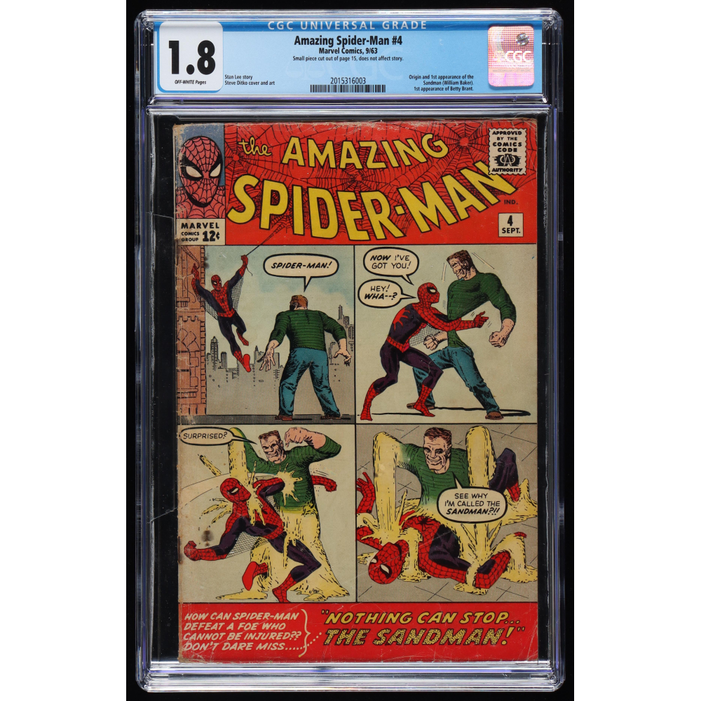 1963 "The Amazing Spider-Man" Issue #4 Marvel Comic Book (CGC 1.8 ...