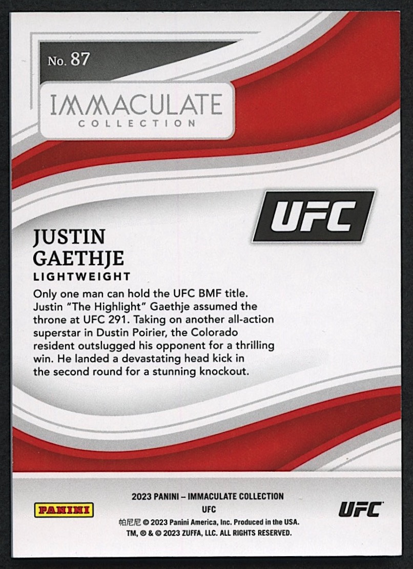 Justin Gaethje 2023 Immaculate Collection UFC 30th Anniversary #87 #10/ ...