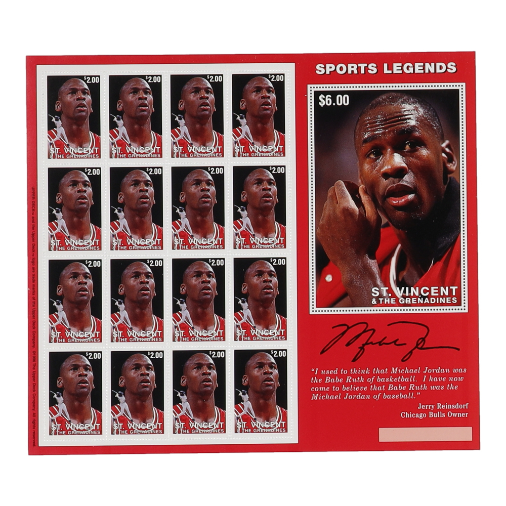 Michael Jordan Bulls Full Uncut Postage Stamp Sheet With (16) Stamps ...