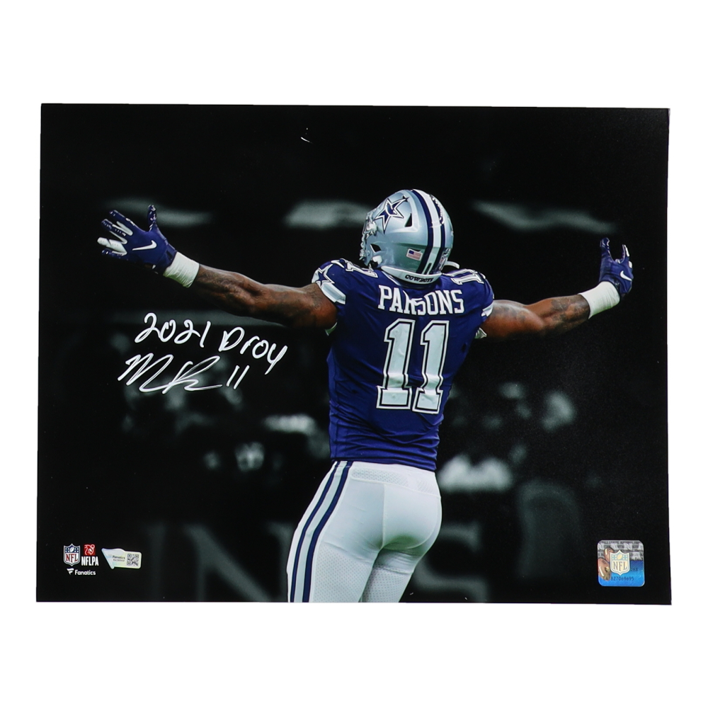 Micah Parsons Signed Cowboys 11x14 Photo Inscribed "2021 DROY ...