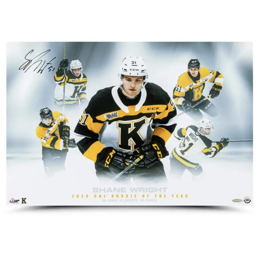 Shane Wright Signed Kingston "2020 CHL ROY" 16x24 Photo (UDA ...