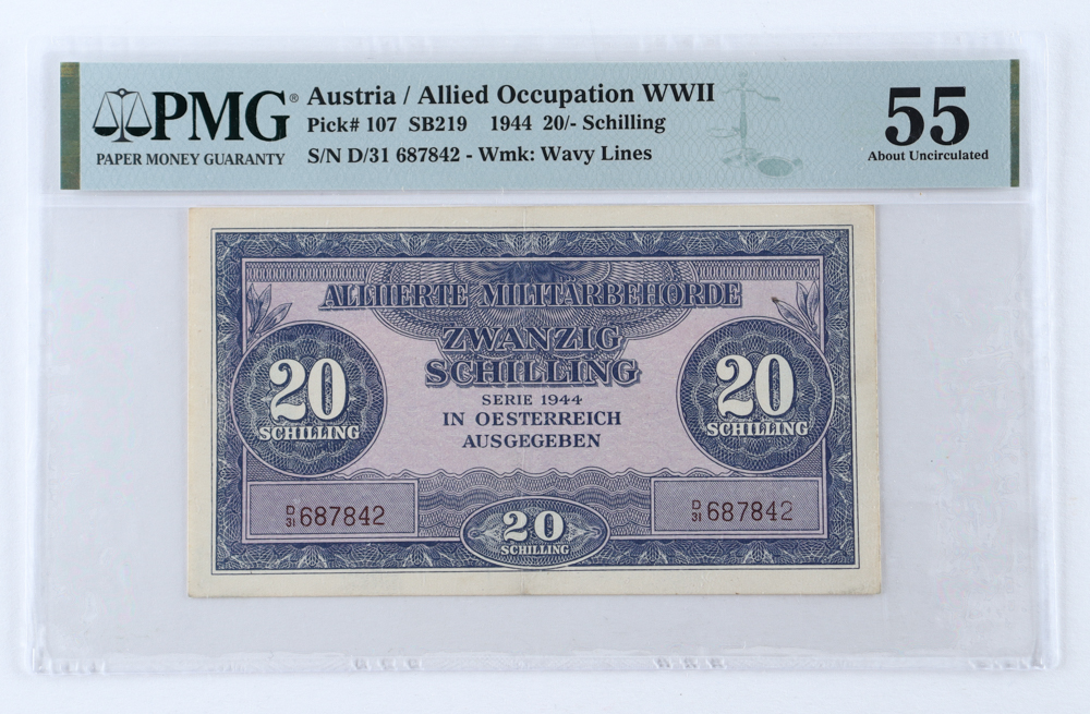 1944 Austria / Allied Occupation WWII - 20 Schilling (PMG AU55 ...
