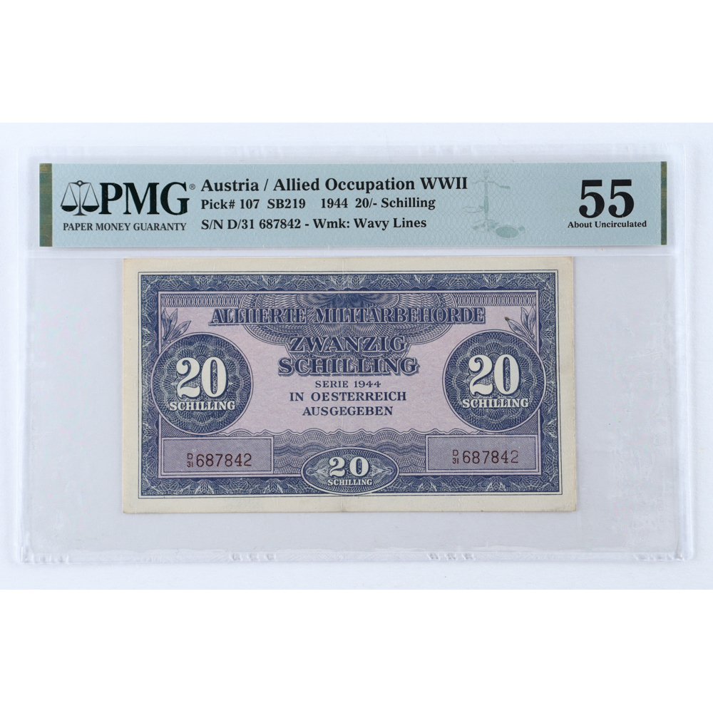 1944 Austria / Allied Occupation WWII - 20 Schilling (PMG AU55 ...