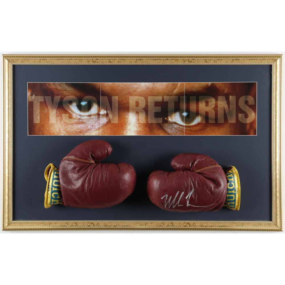 Mike Tyson Signed Custom Framed Hutch Burgundy Boxing Glove Display ...