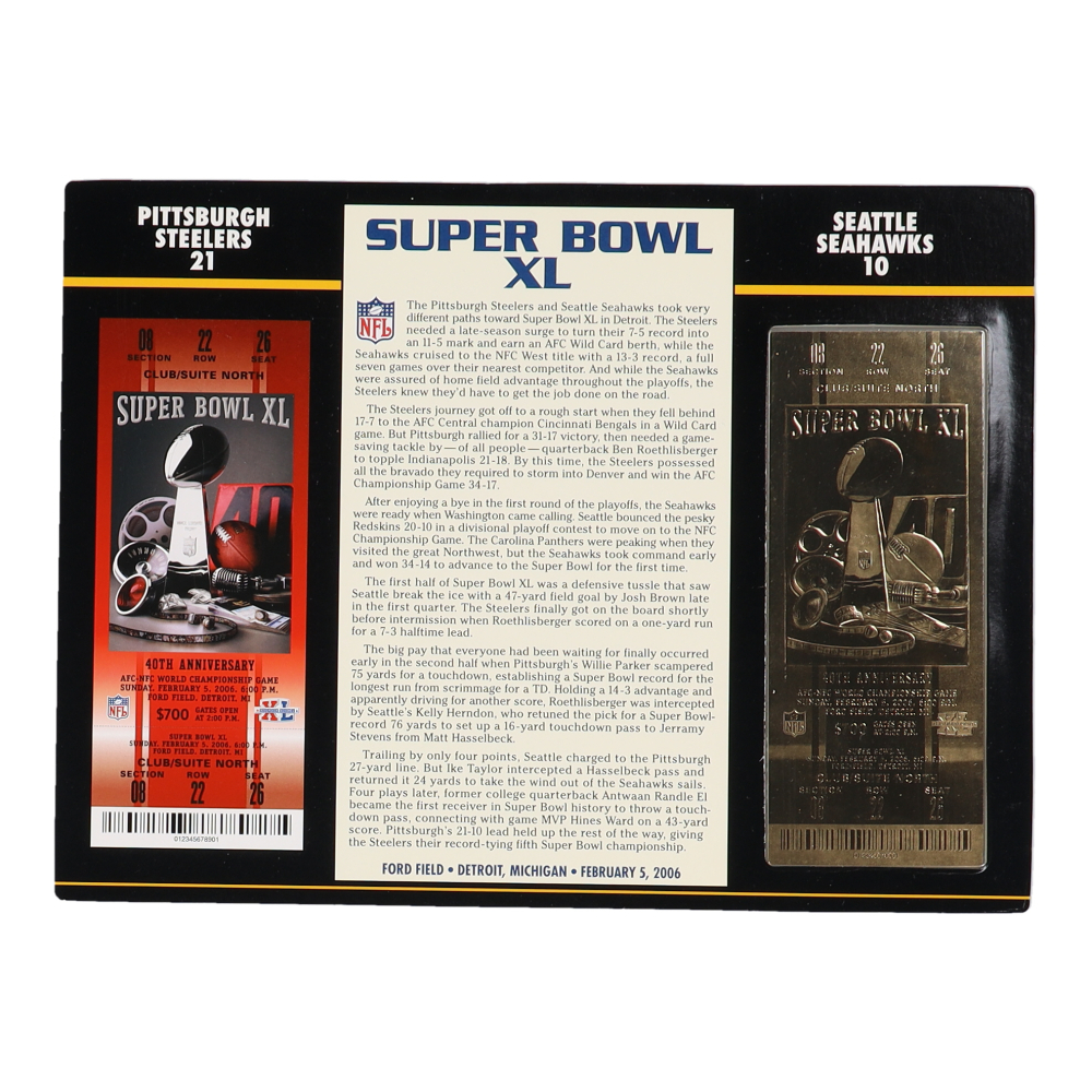 2006 Commemorative Super Bowl XL Card with Commemorative 22 Karat Gold ...