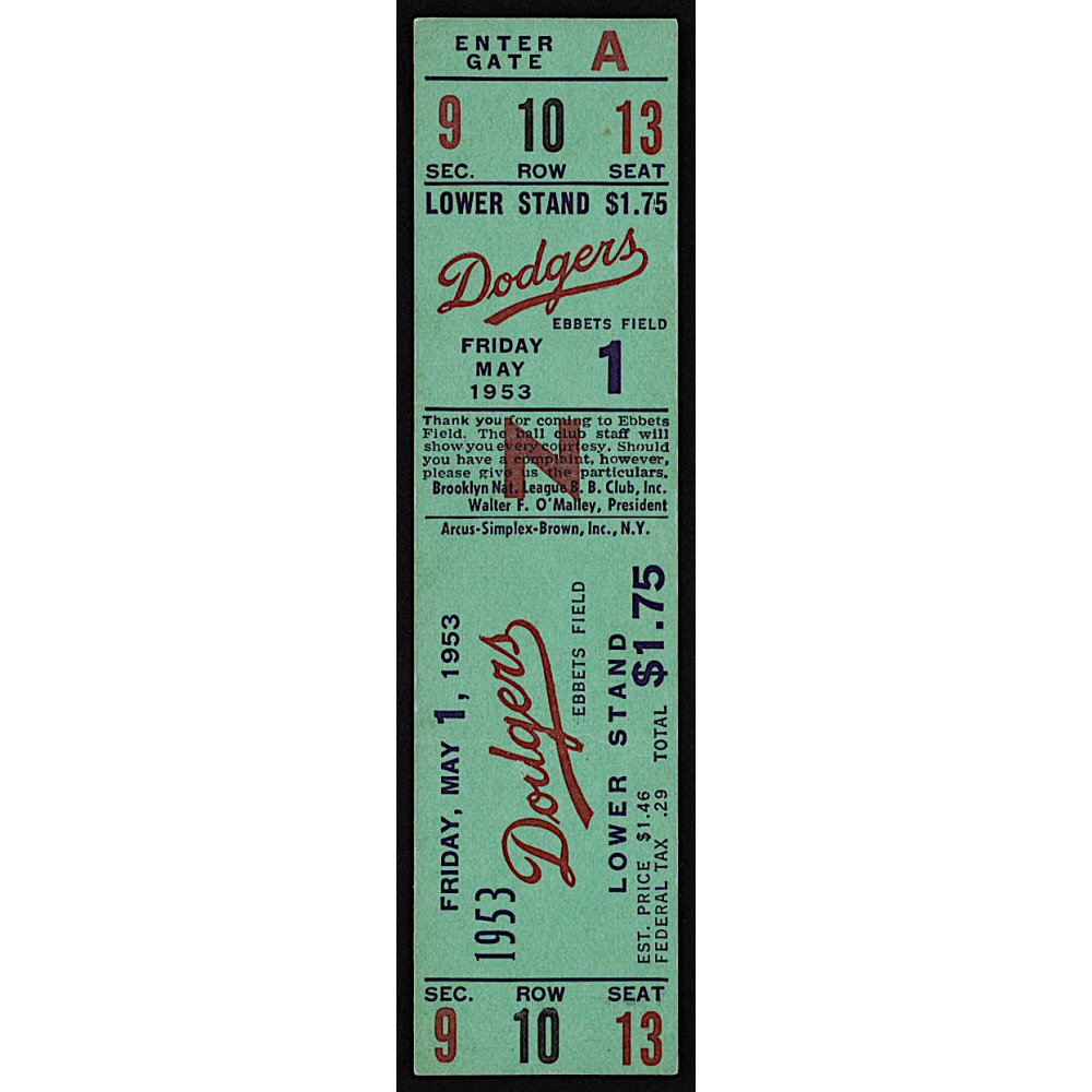 May 1, 1953 Dodgers Ticket | Pristine Auction