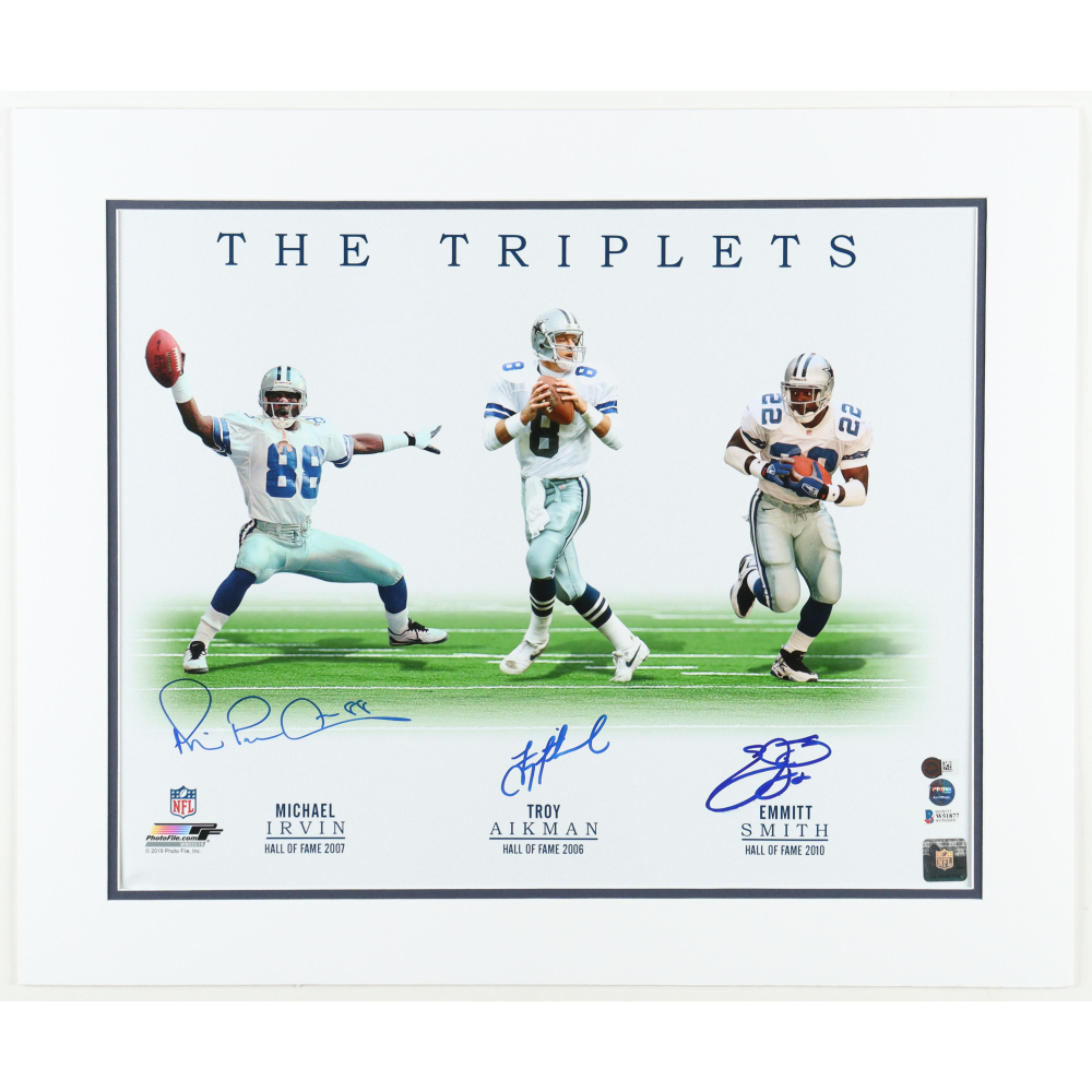 Troy Aikman, Emmitt Smith & Michael Irvin Signed "The Triplets" Custom Matted Photo Display ...