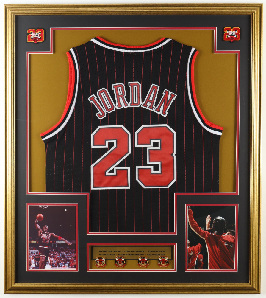 Michael Jordan Bulls Custom Framed Jersey Display With (4) Pins, (2 ...