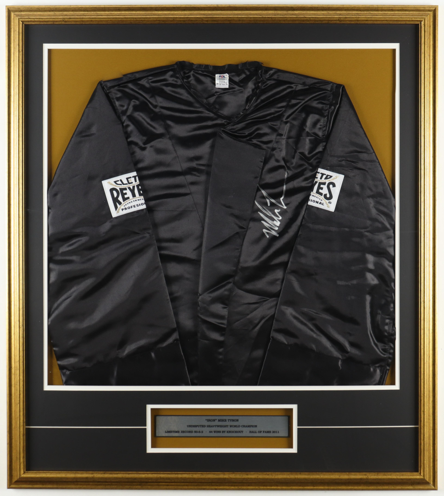 Mike Tyson Signed Custom Framed Cleto Reyes Professional Boxing Robe ...