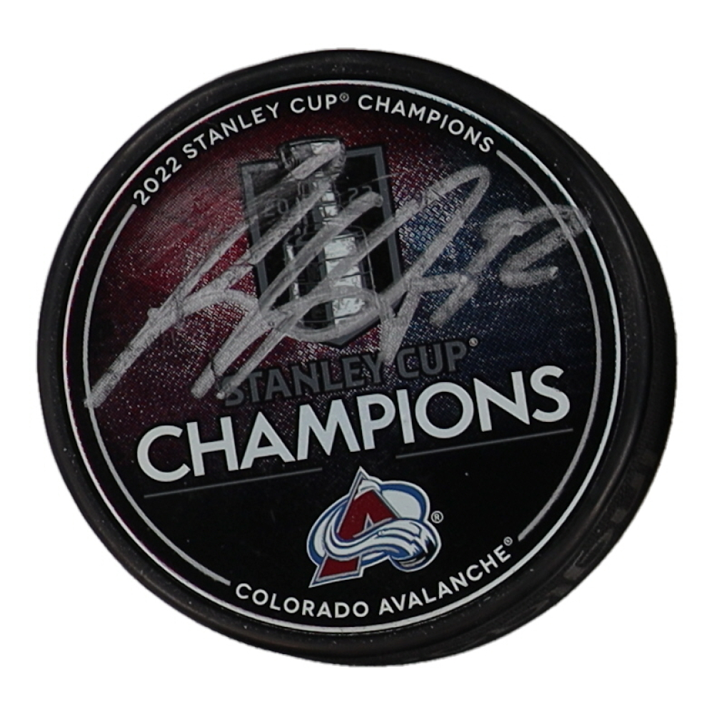 Gabriel Landeskog Signed 2022 Stanley Cup Champions Logo Hockey Puck ...