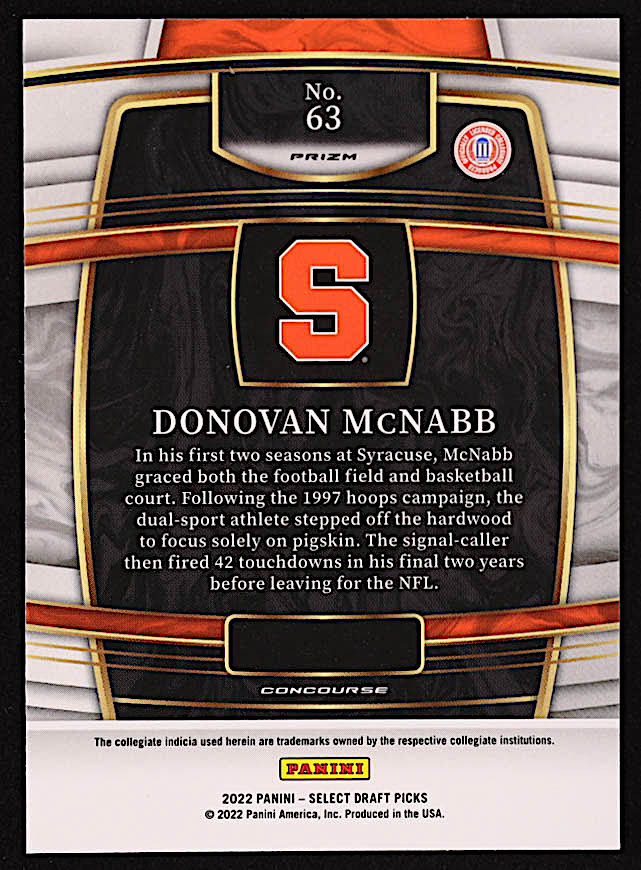 Donovan McNabb 2022 Select Draft Picks Prizms Dragon Scale #63 ...