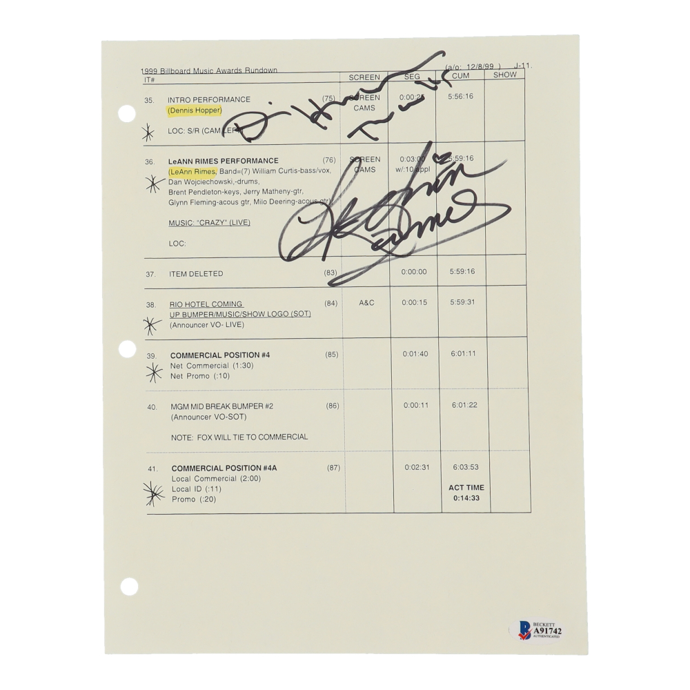 LeAnn Rimes & Dennis Hopper Signed 8x10 Photo (Beckett) | Pristine Auction