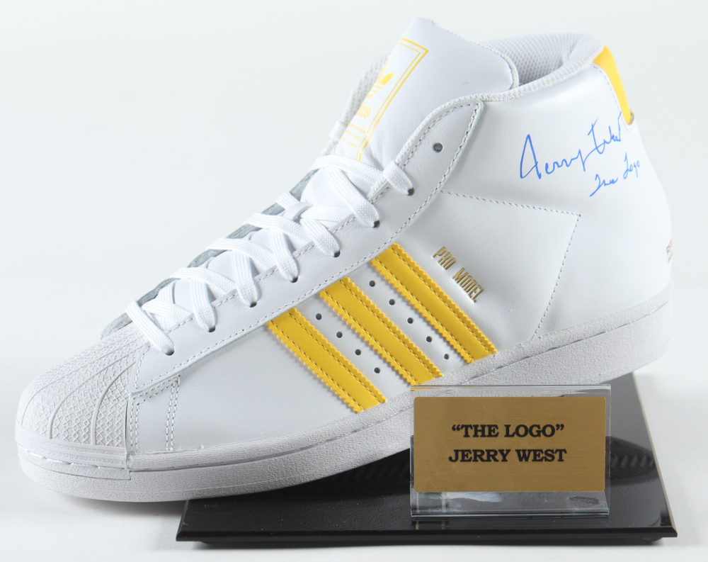 Jerry West Signed Yellow Adidas Pro Model Basketball Shoe Inscribed ...