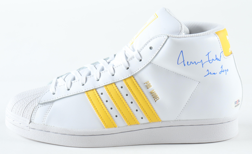 Jerry West Signed Yellow Adidas Pro Model Basketball Shoe Inscribed ...