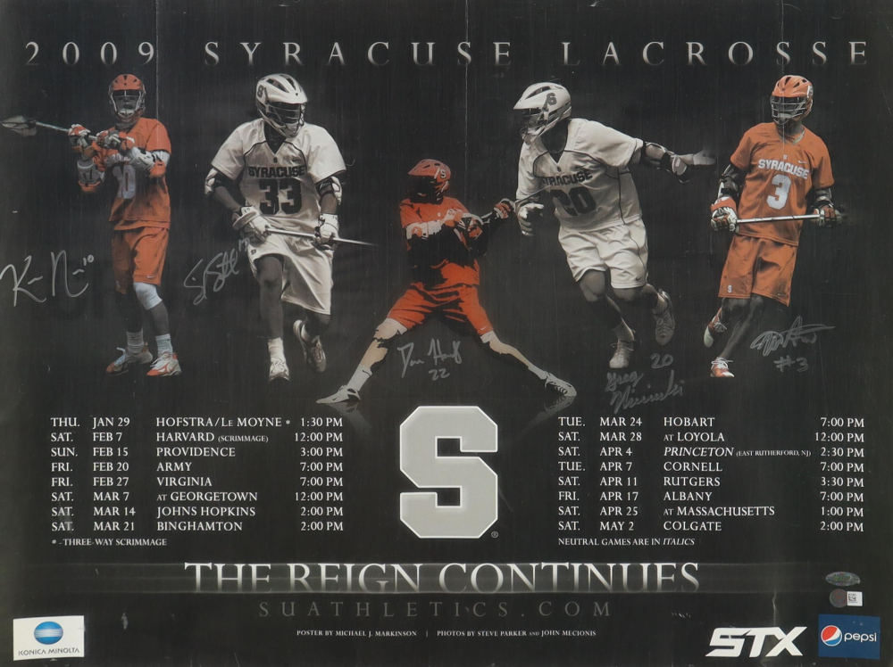 2009 Syracuse Orange Lacrosse 18x24 Schedule Poster Signed by (5) with ...