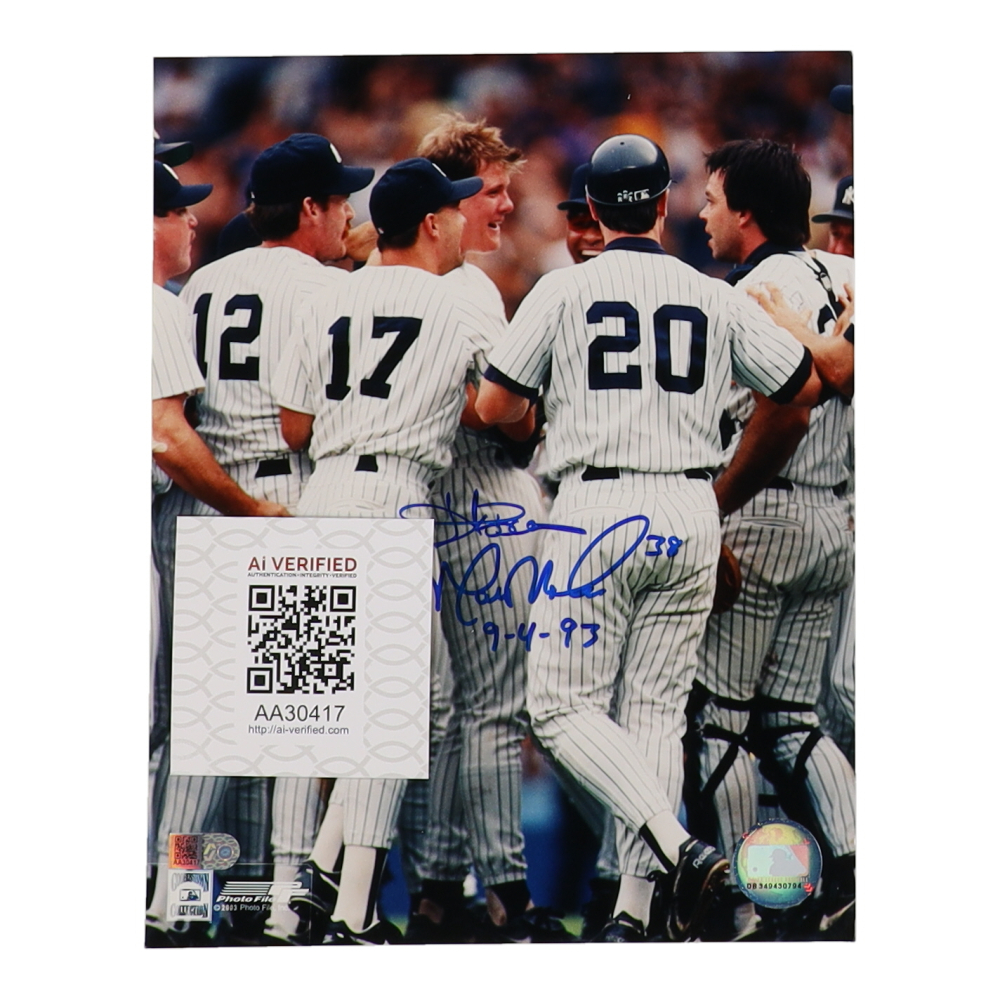 Jim Abbott & Matt Nokes Signed Yankees 8x10 Photo Inscribed "9-4-93 ...