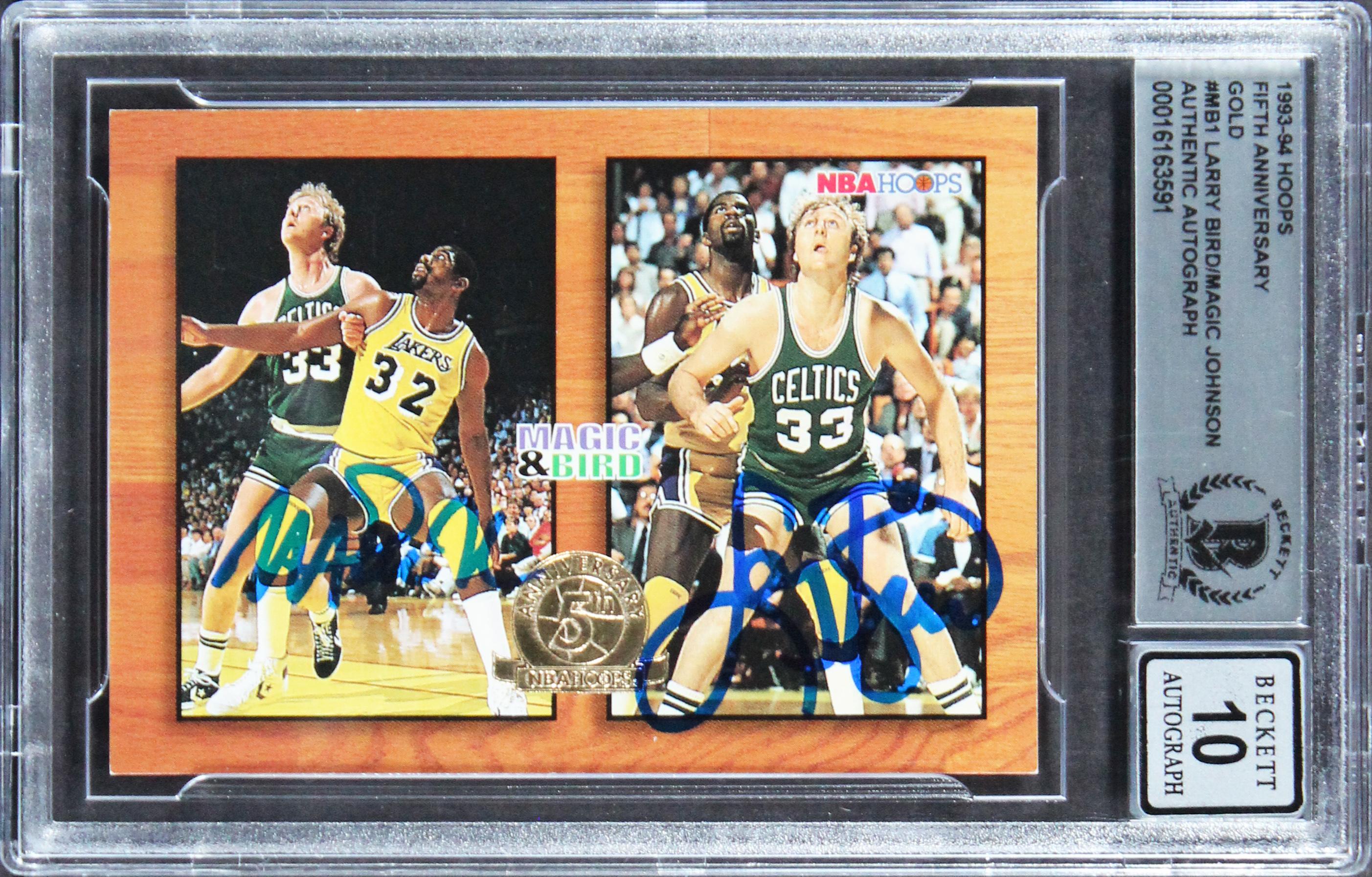 Larry Bird & Magic Johnson Signed 1993-94 Hoops Fifth Anniversary Gold #MB1 (BGS | Autograph ...